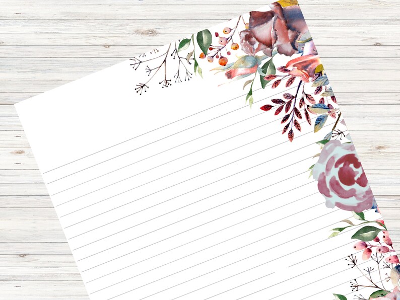 Floral Writing Paper Printable Stationery Note Pages or Journal Paper ...