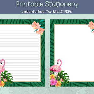 Flamingo Printable Stationery, Watercolor Notepaper, Flamingo ...