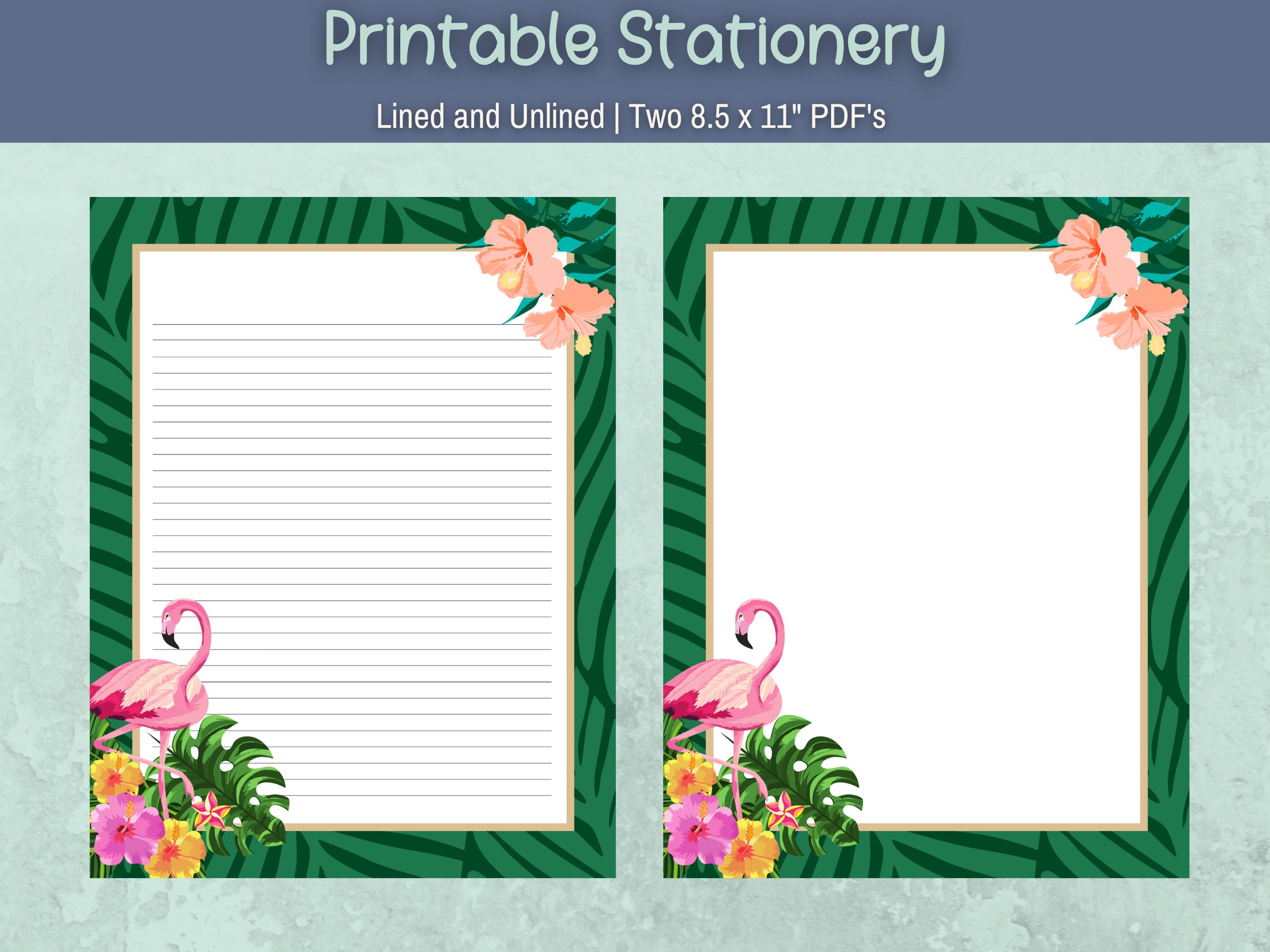 Tropical Print Writing Paper Printable Stationery Flamingo Stationery ...