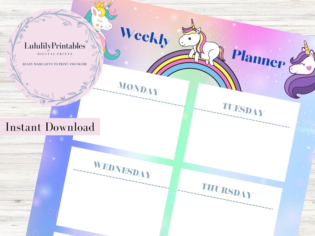 Unicorn Planner for Children, Back to School Lesson or Note Planner ...