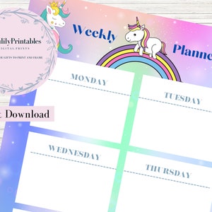Unicorn Planner for Children, Back to School Lesson or Note Planner ...