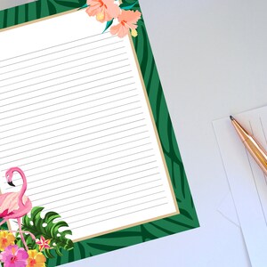 Tropical Print Writing Paper Printable Stationery Flamingo Stationery ...