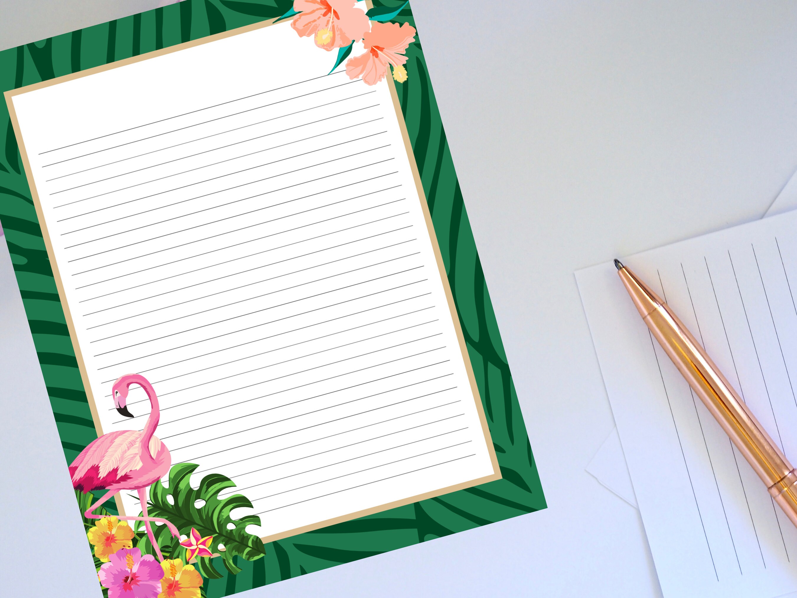 Tropical Print Writing Paper Printable Stationery Flamingo Stationery ...