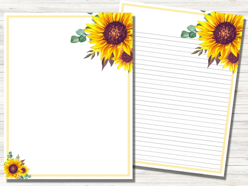 Sunflowers Printable Notepaper, Printable Journal or Letter Pages Lined ...
