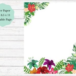 Tropical Letter Paper Printable Stationery Hibiscus Floral Journal ...