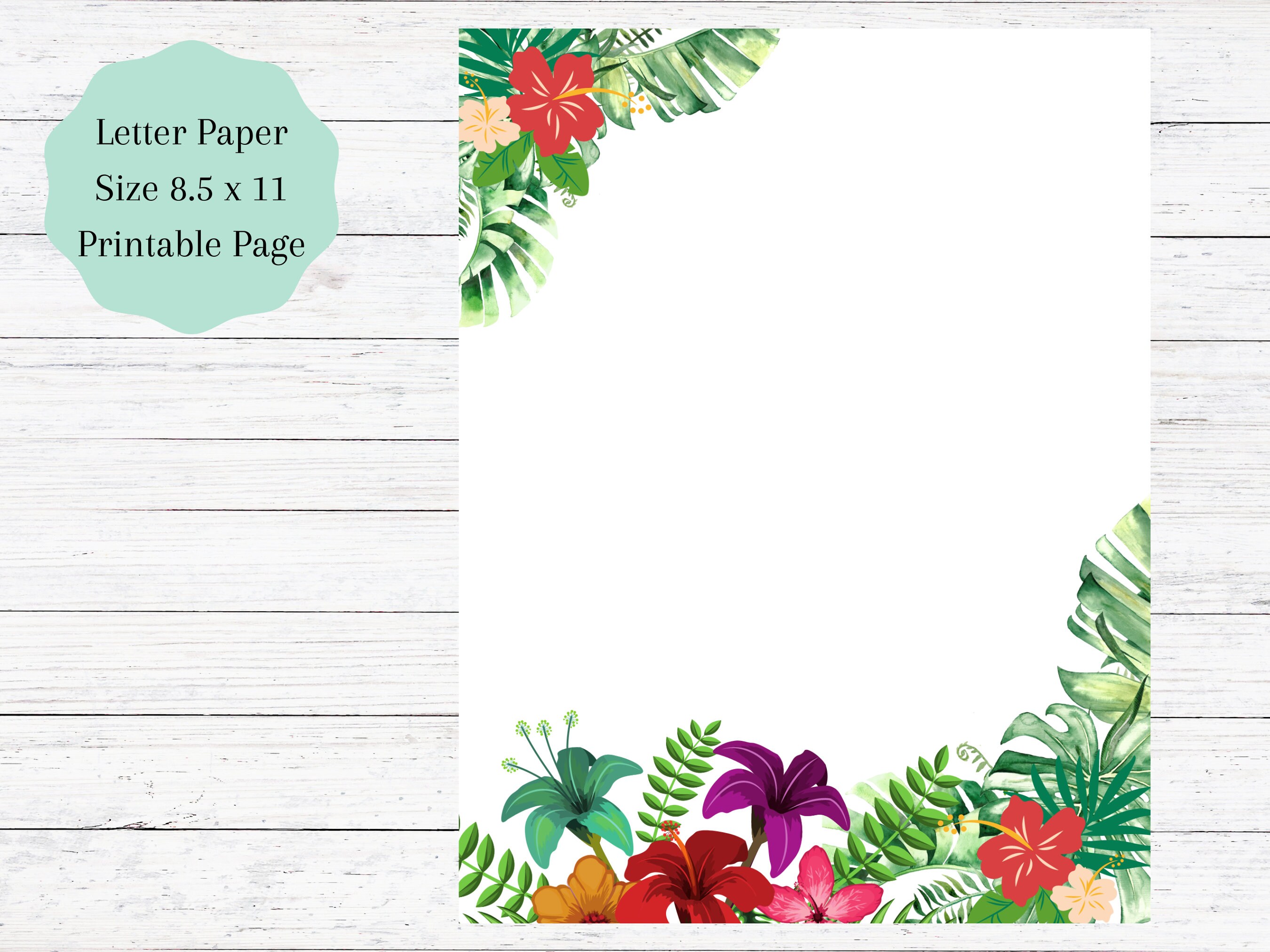 Tropical Letter Paper Printable Stationery Hibiscus Floral Journal ...
