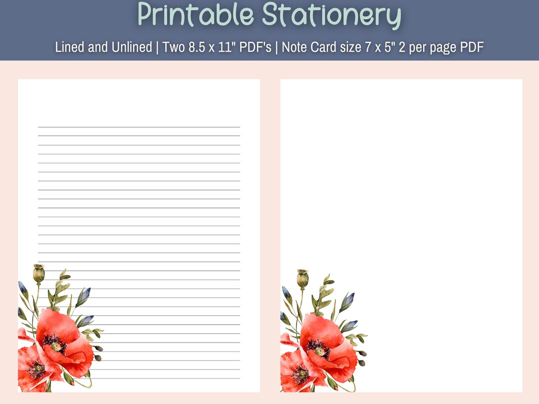 Poppy Floral Stationery Printable Writing Paper or Journal Pages - Etsy