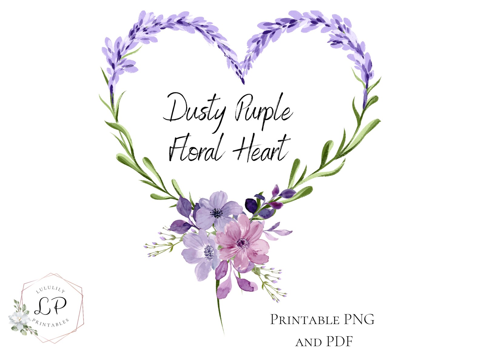 Floral Heart Clipart: Mauve Purple Flower Wreath (PNG, PDF) - Etsy