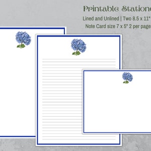 Blue Hydrangea Printable Paper Letter Writing Thank You Notes Journal ...