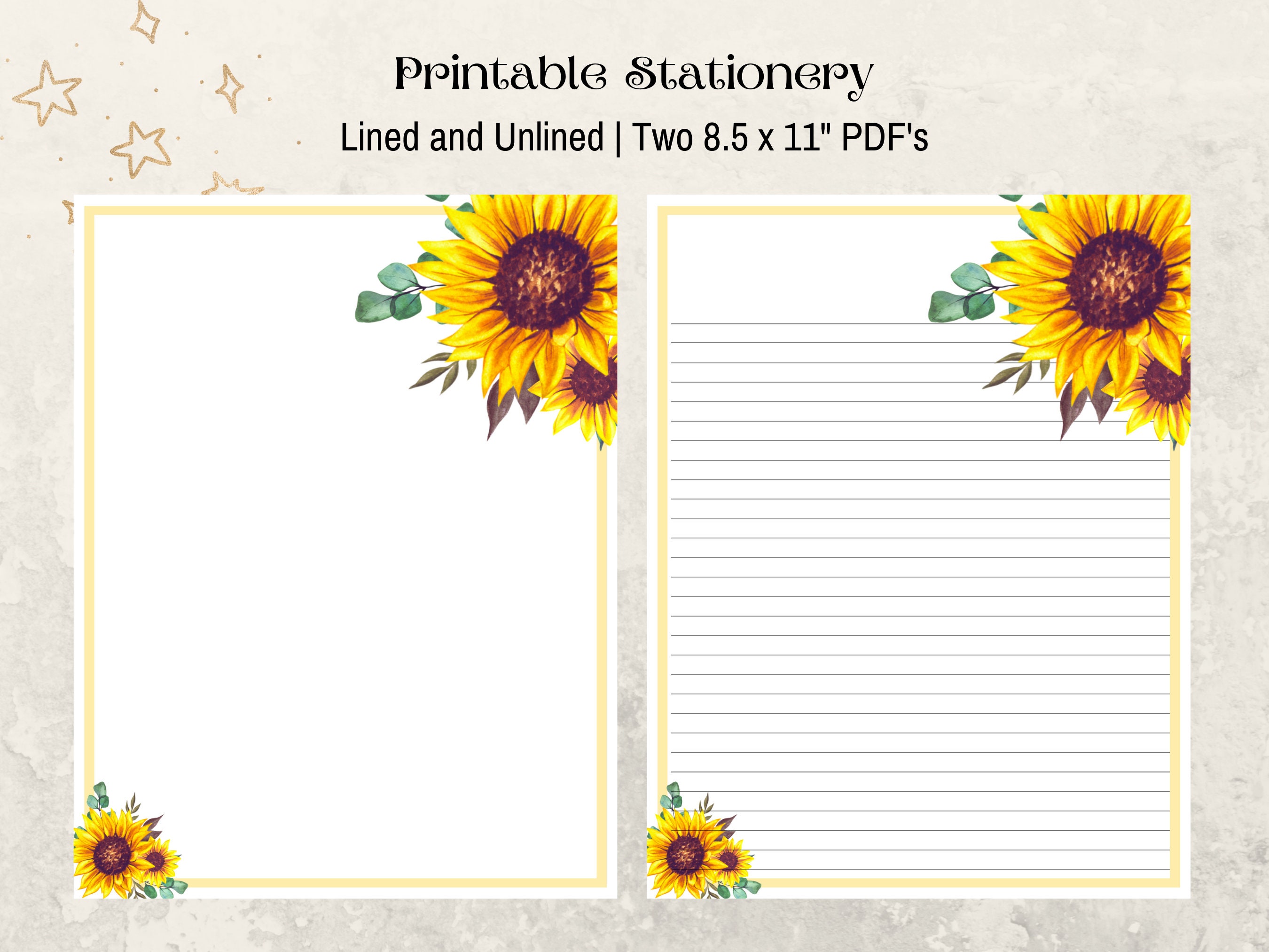 Sunflowers Printable Notepaper Printable Journal or Letter - Etsy