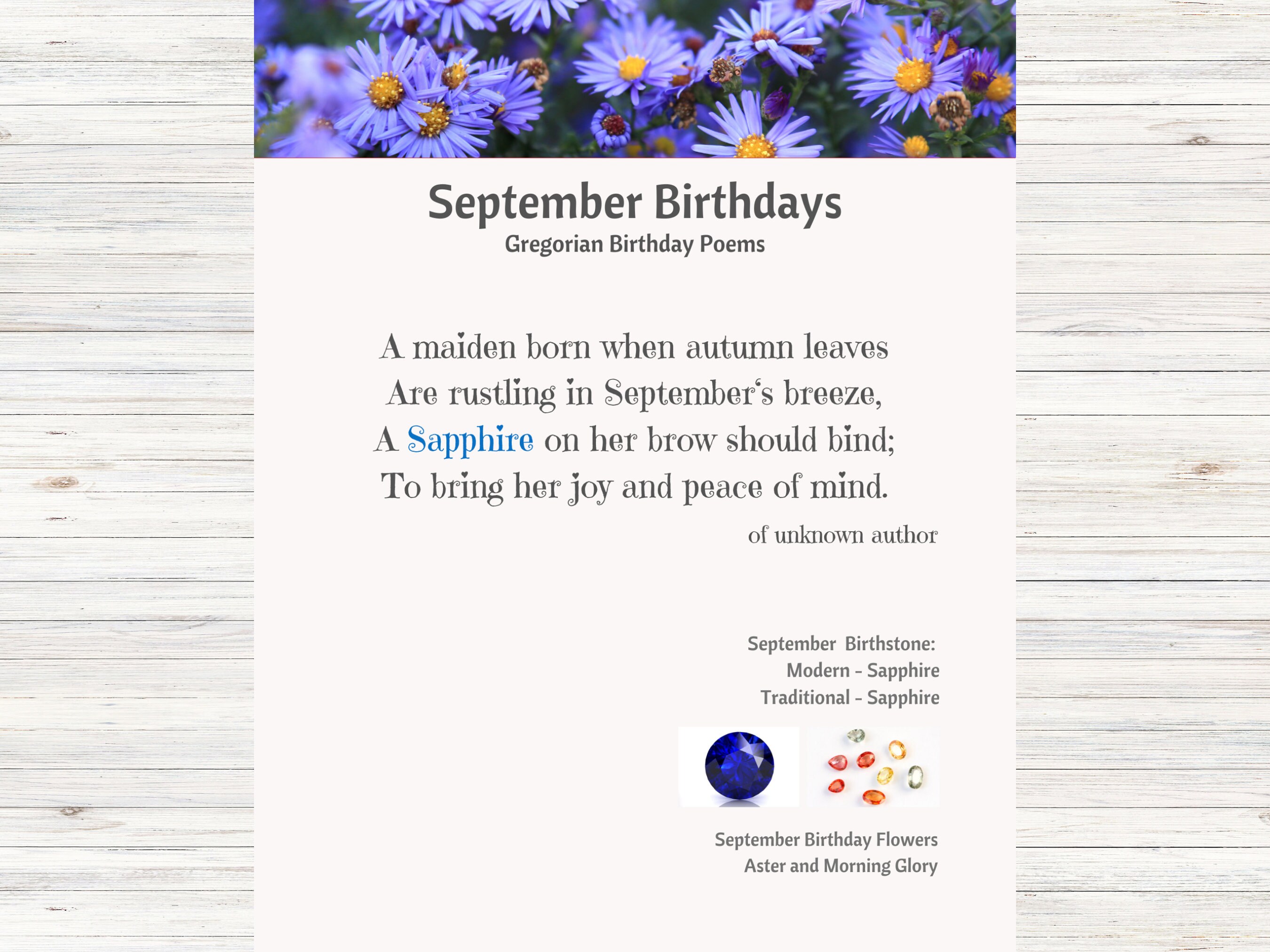 September Birth Month Flowers Birthday Gift Birthstone Printable - Etsy