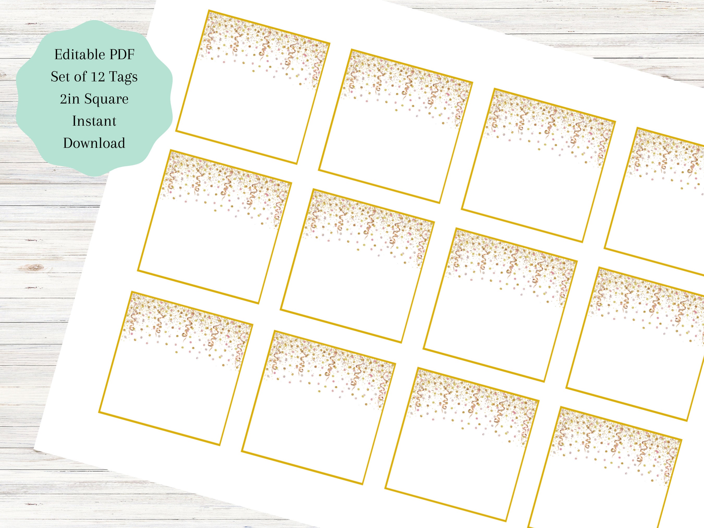 Gold Confetti Gift Tags Editable Square Gold Tags Gold Gift - Etsy