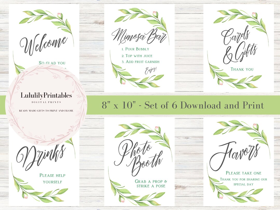 Green Leaf Party Signage Set of 6 Modern Printable Event Signs - Etsy UK