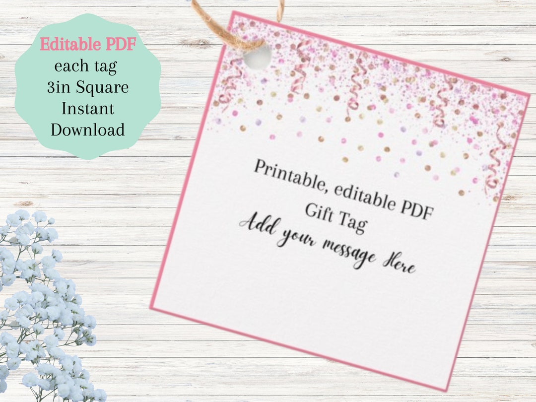 Pink Confetti Gift Tags, Editable, Printable (PDF) - Etsy