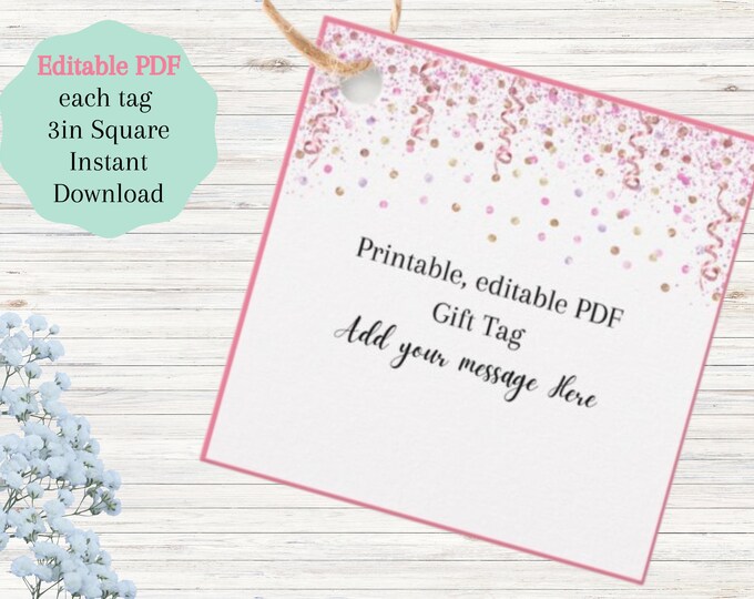 Editable Confetti Gift Tags Personalized Pastel Confetti Editable Tags ...