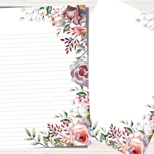 Floral Writing Paper Printable Stationery Note Pages or Journal Paper ...