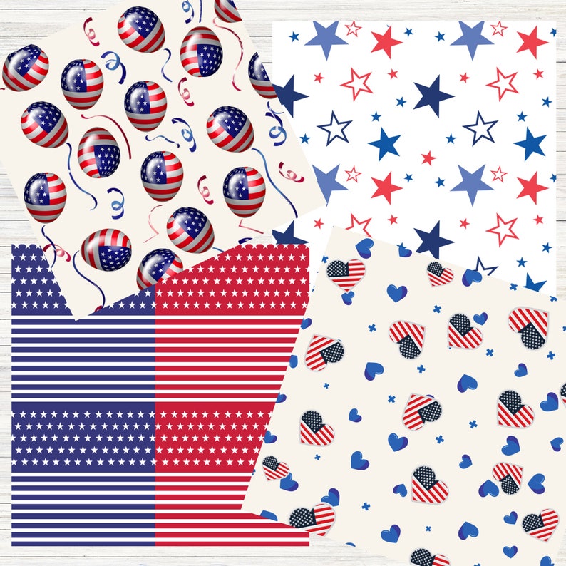 4th July Digital Paper Printable Americana Stars & Stripes USA Flag ...