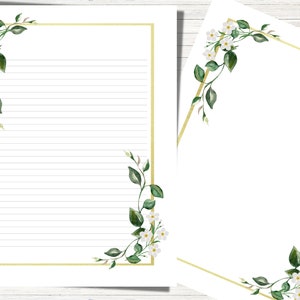 Floral Writing Paper: Green & Gold Frame, Lined/unlined (PDF) - Etsy