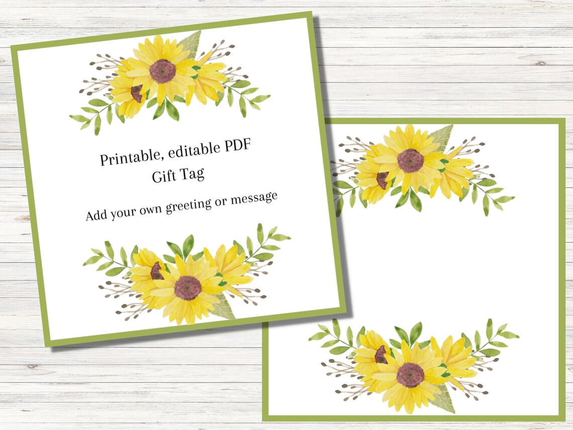 EDITABLE Sunflower Gift Tags, Flower Stickers, Personalize With ...