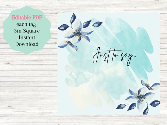 Blue Floral Editable Gift Tag Template Favor Tag Birthday Tags - Etsy