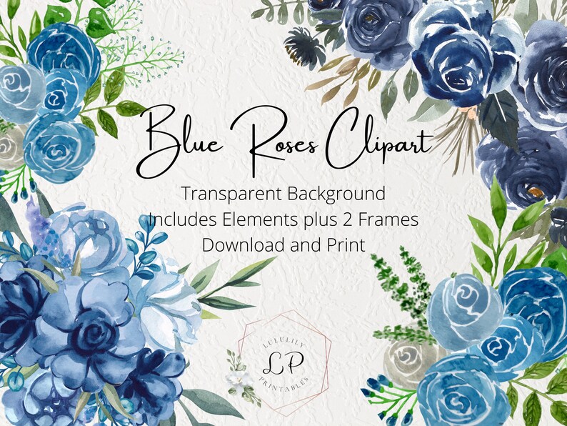 Blue Roses, Roses Clipart, Planer Stickers, Floral Clipart Rose Florals ...