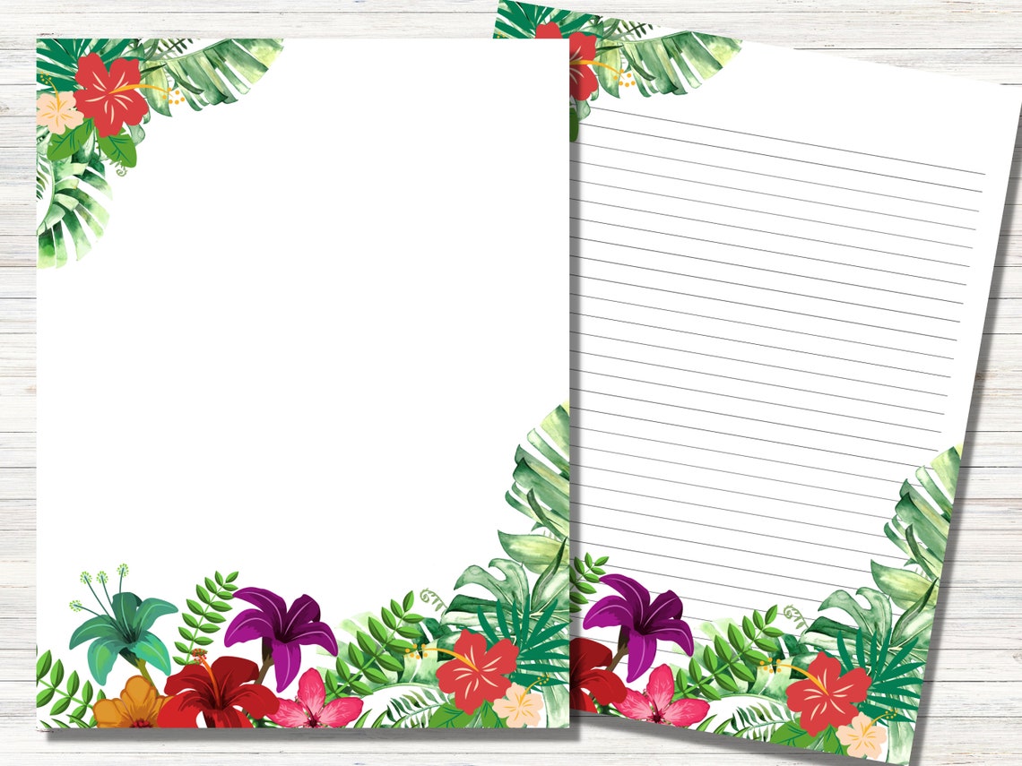 Tropical Letter Paper Printable Stationery Hibiscus Floral Journal ...
