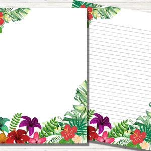 Tropical Letter Paper Printable Stationery Hibiscus Floral Journal ...