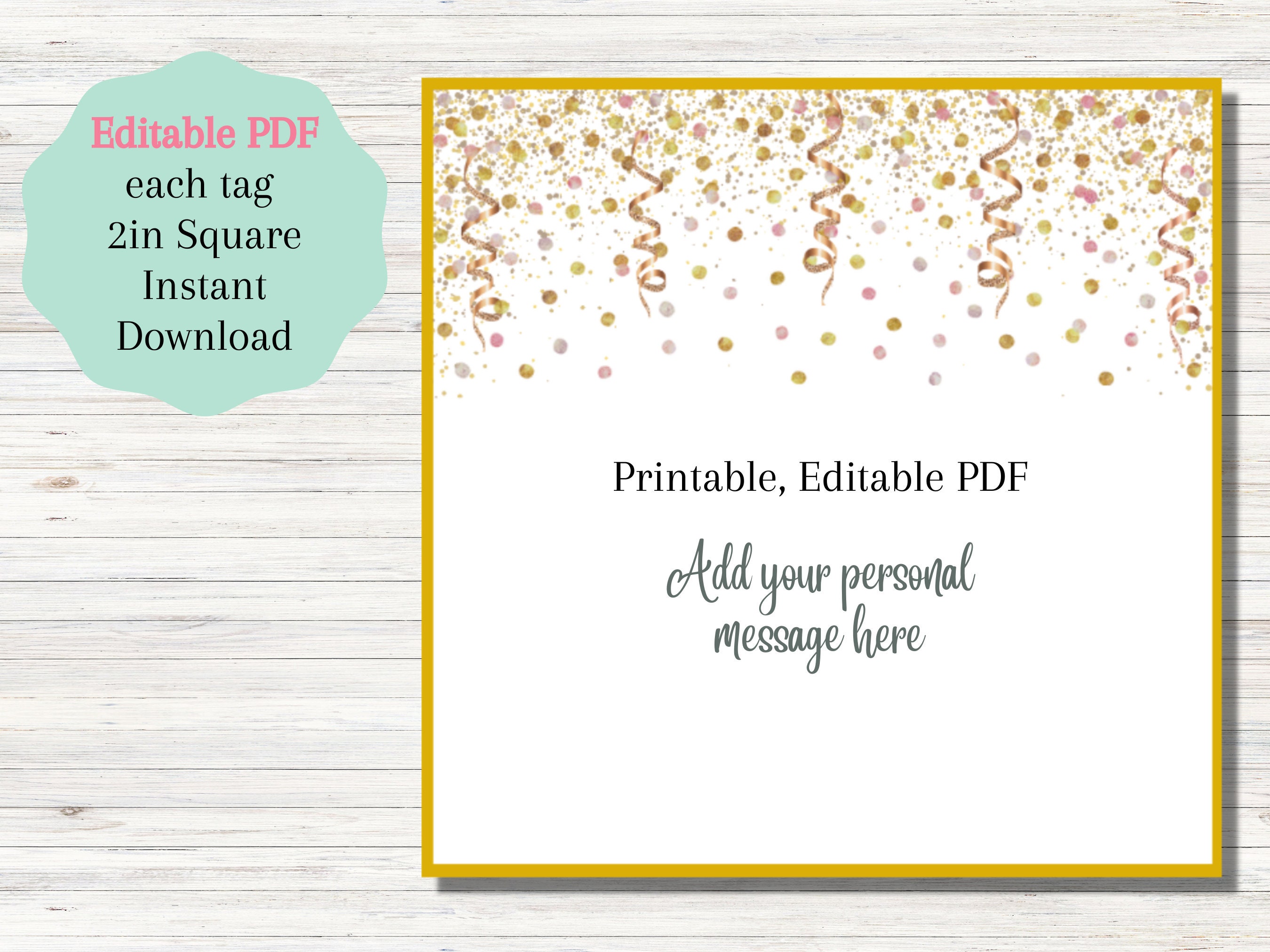 Gold Confetti Gift Tags Editable Square Gold Tags Gold Gift - Etsy