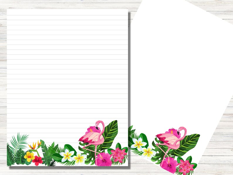 Flamingo Printable Stationery: Watercolor Floral Notepaper, Notepaper ...