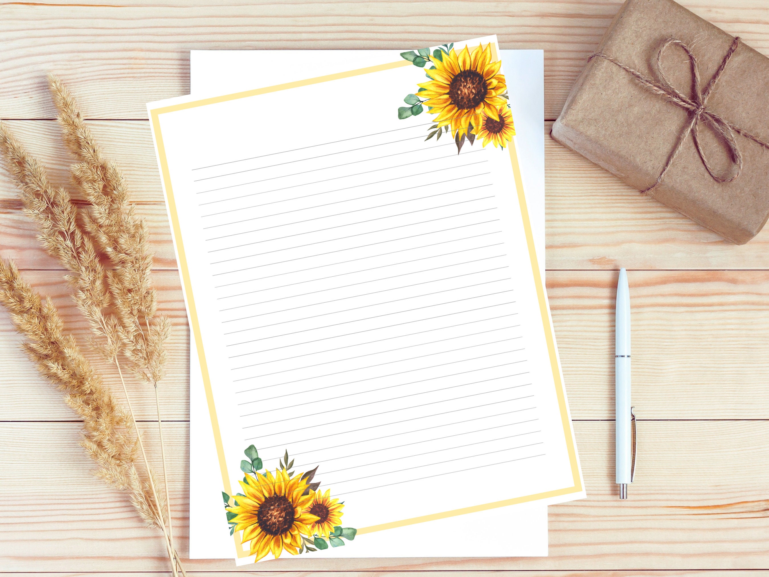 Sunflower Stationery Printable Paper, Letter Writing Journal Pages ...