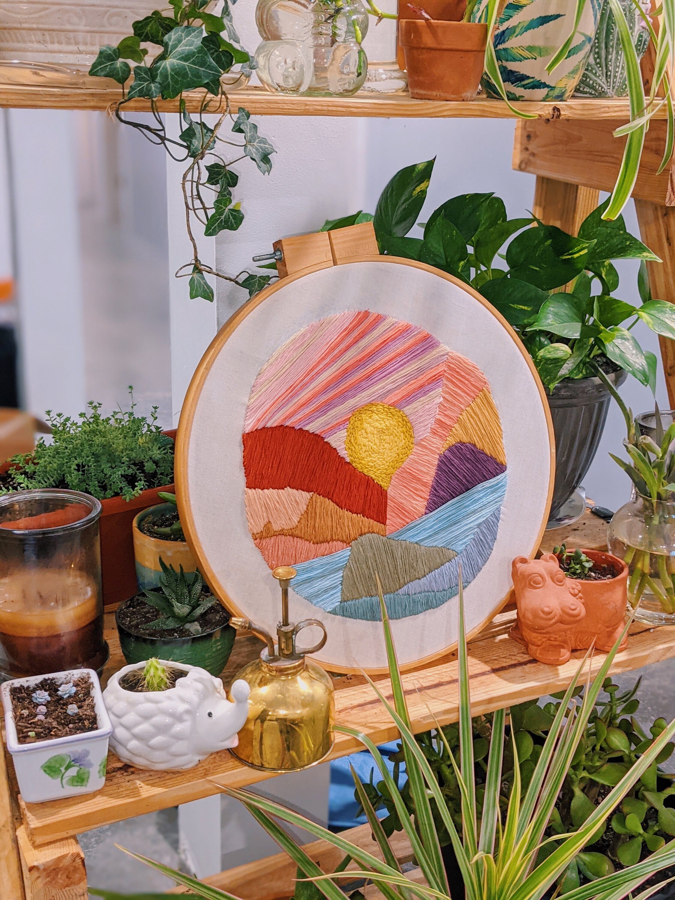 14" Hoop Handmade Embroidery Sunset - Etsy