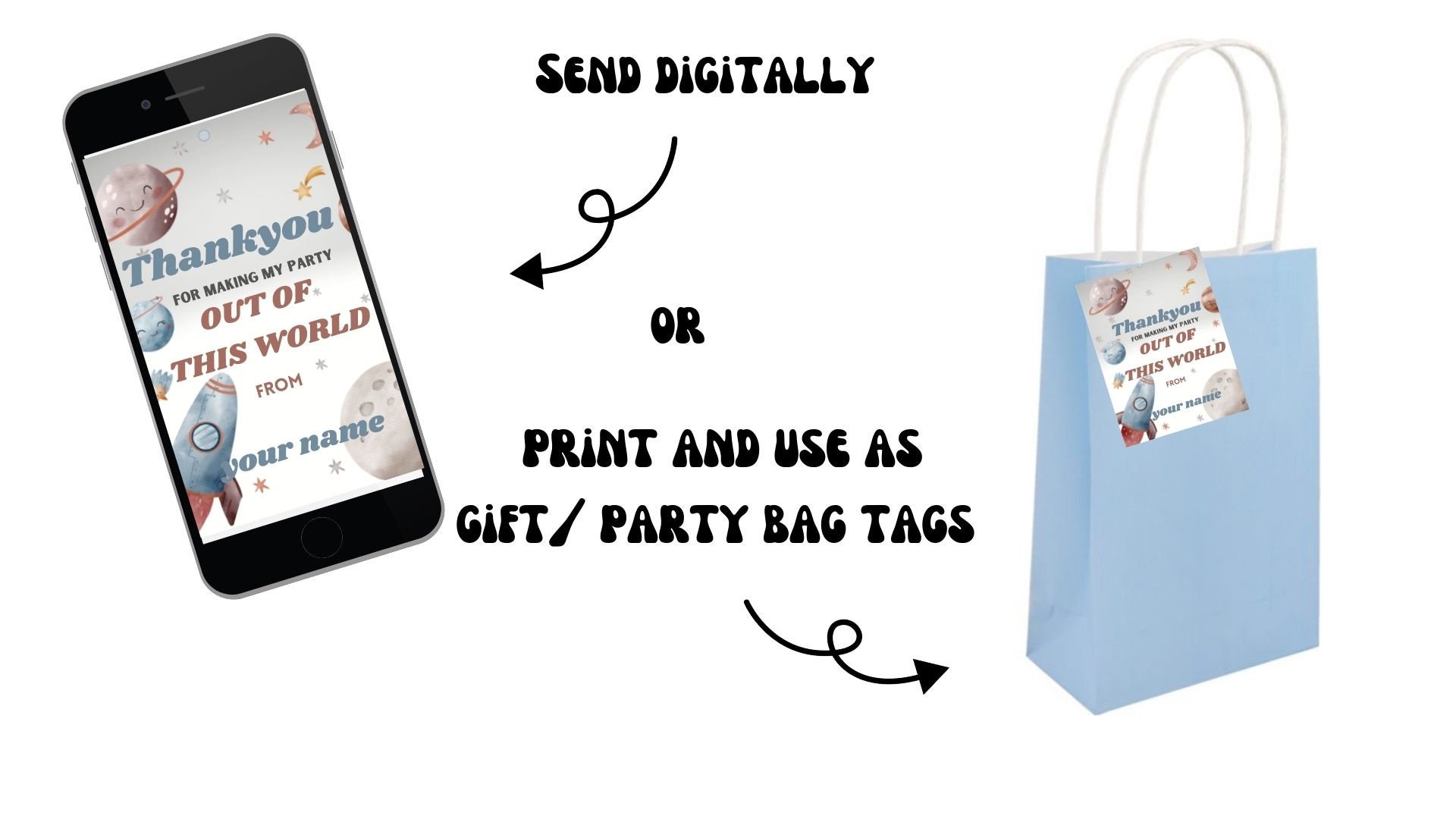 EDITABLE Space Birthday Tags Thank You Out of This World - Etsy