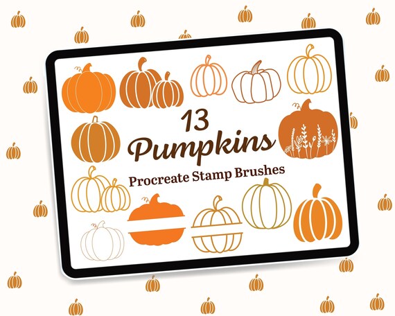 Drawing & Illustration Digital Stamps Procreate Pumpkin Stamps 40 Fall ...