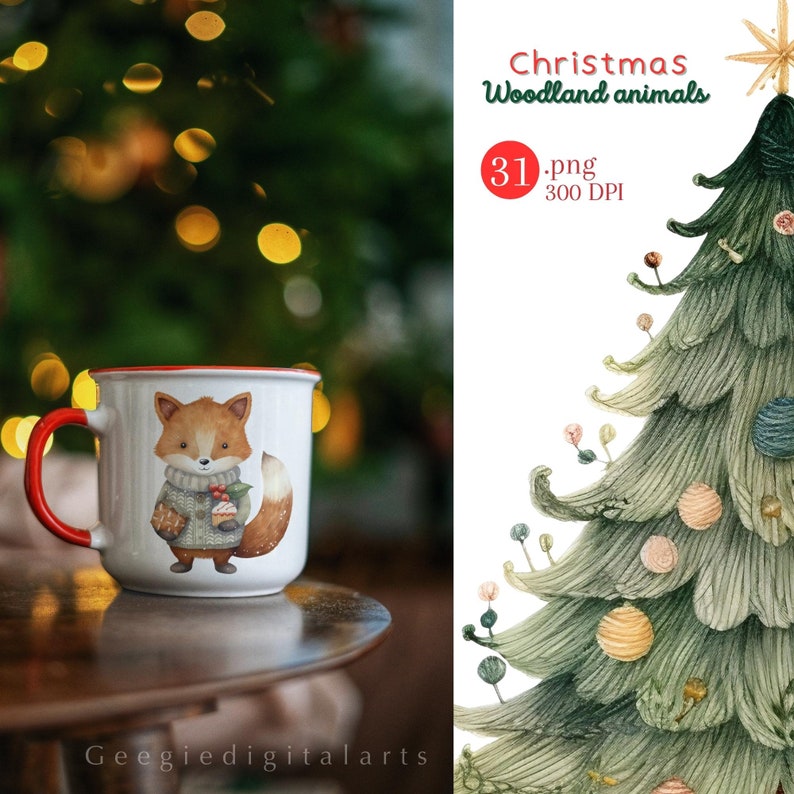 Cozy Christmas Woodland Clipart Cute Forest Animals 31 Elements .png ...