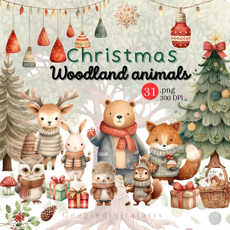 Cozy Christmas Woodland Clipart | Cute Forest Animals | 31 Elements ...