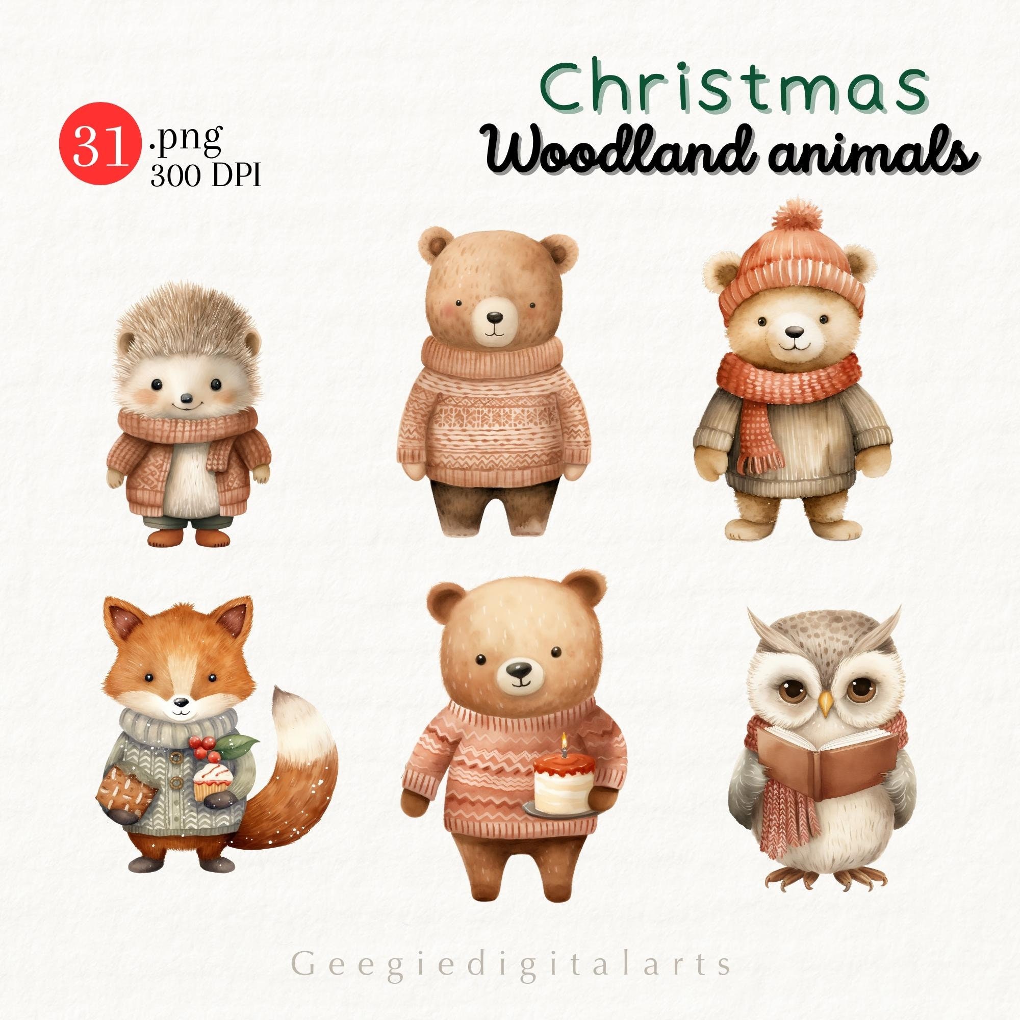 Cozy Christmas Woodland Clipart | Cute Forest Animals | 31 Elements ...