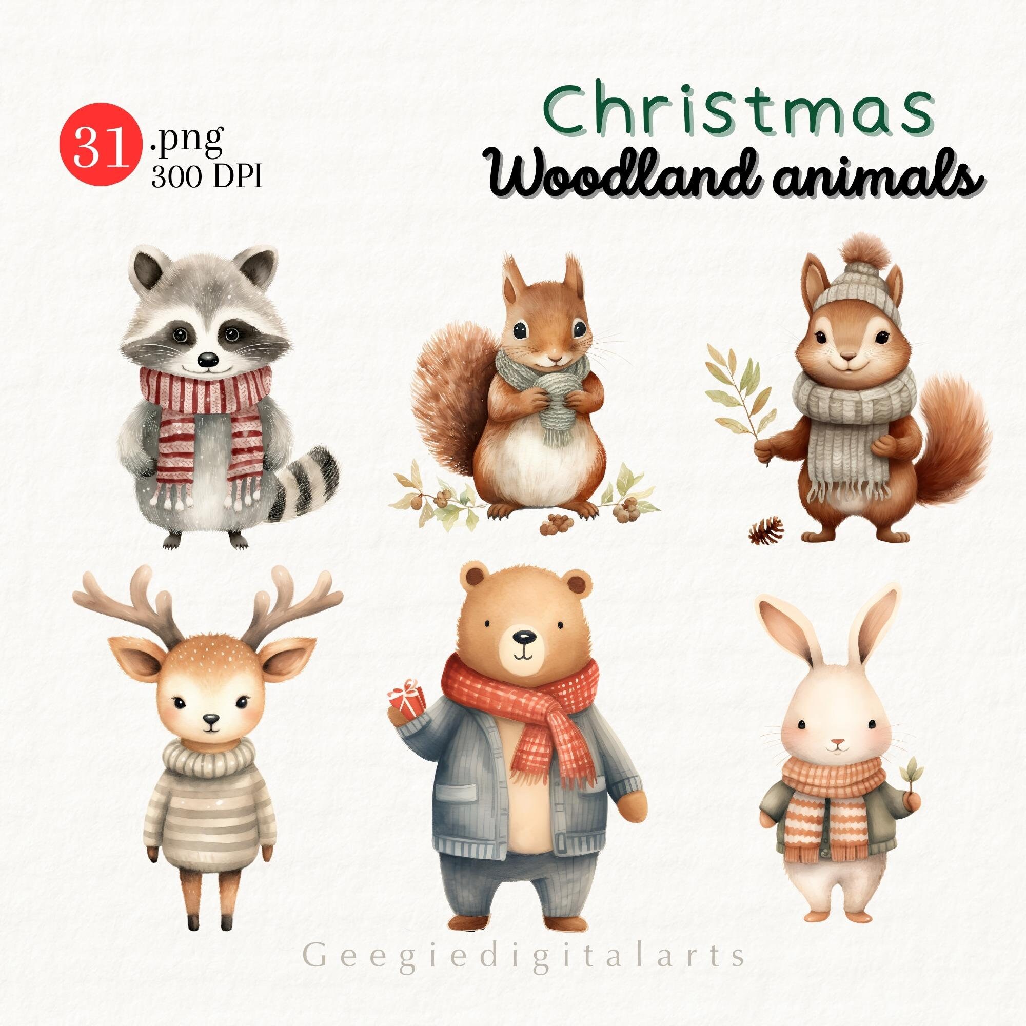 Cozy Christmas Woodland Clipart | Cute Forest Animals | 31 Elements ...