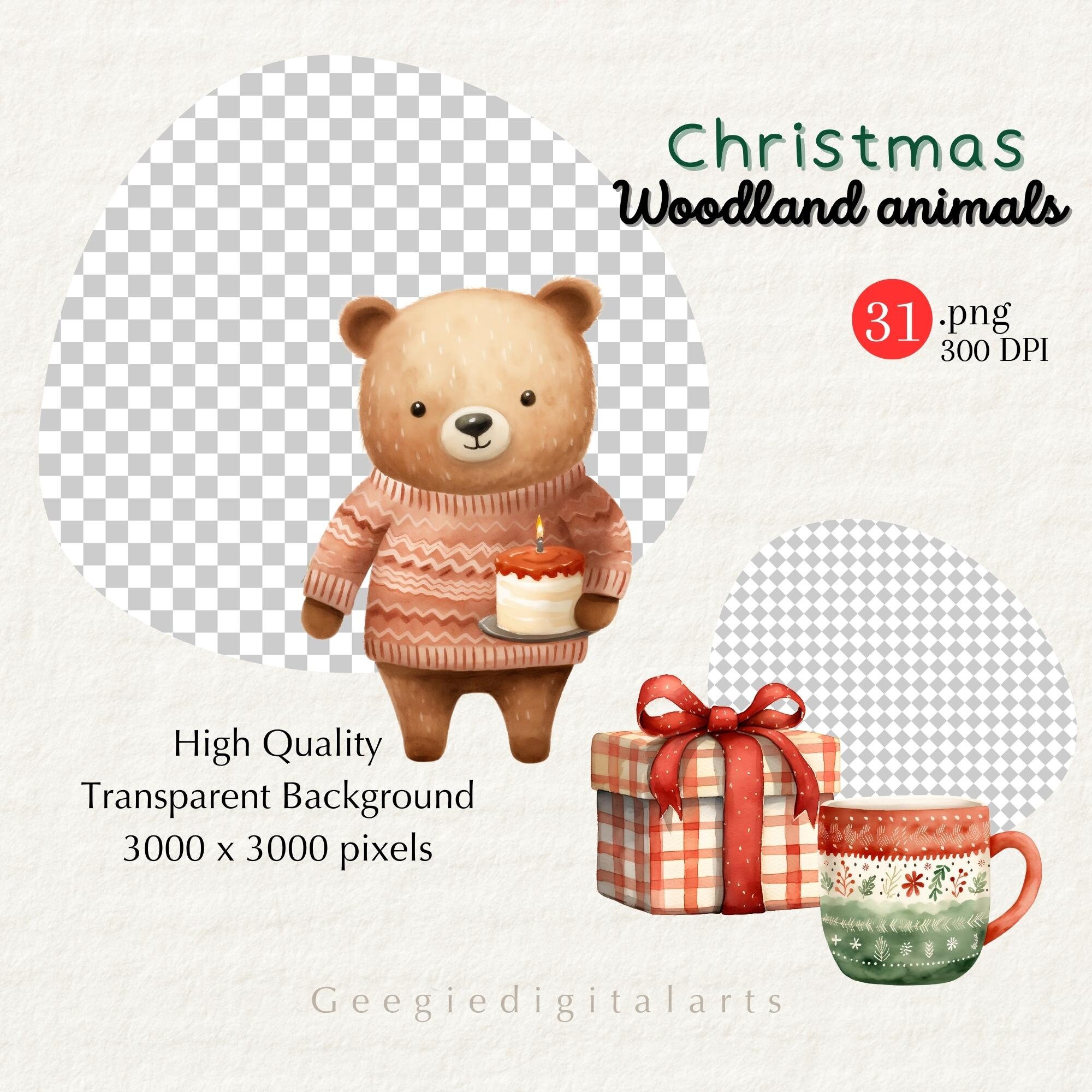 Cozy Christmas Woodland Clipart | Cute Forest Animals | 31 Elements ...