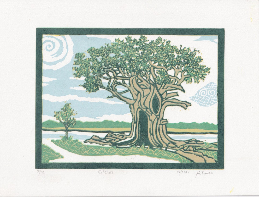 Linocut circles Reduction Linocut Print Limited - Etsy