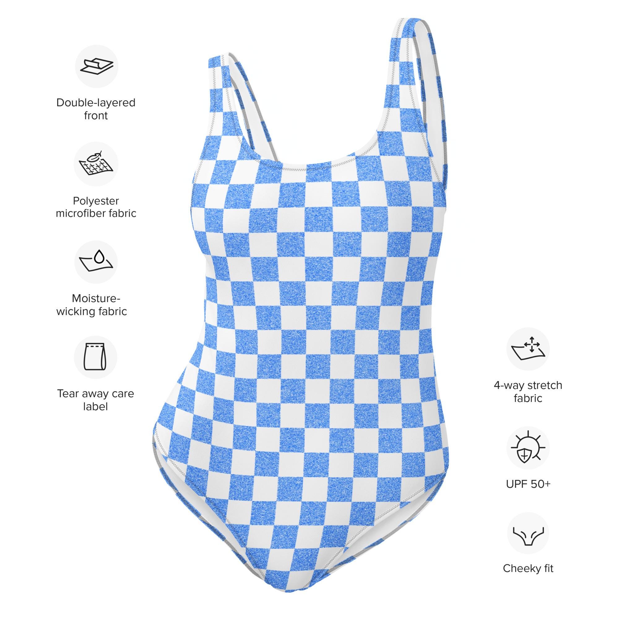 One-piece Blue Checkered Swimsuit - Etsy