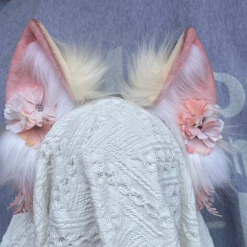 Flower Pink Fox Earscute Luxury Realistic Wolf Ears - Etsy