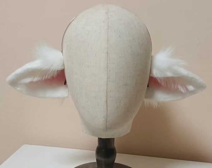 White Sheep Ears，cute Luxury Realistic Wolf Ear Headband,halloween ...