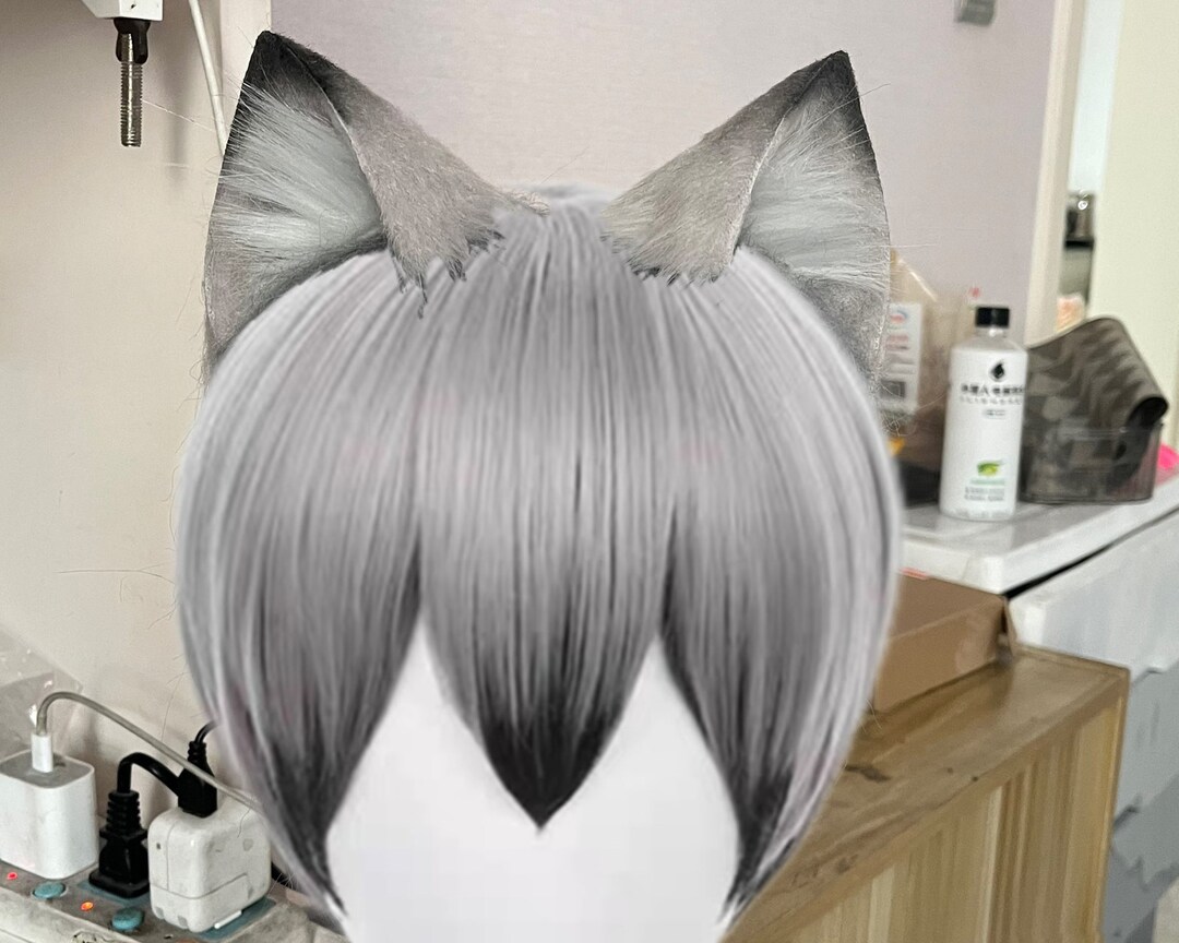 Gradient Grey Cat Ears，cute Luxury Realistic Fox Ear Headband,halloween ...
