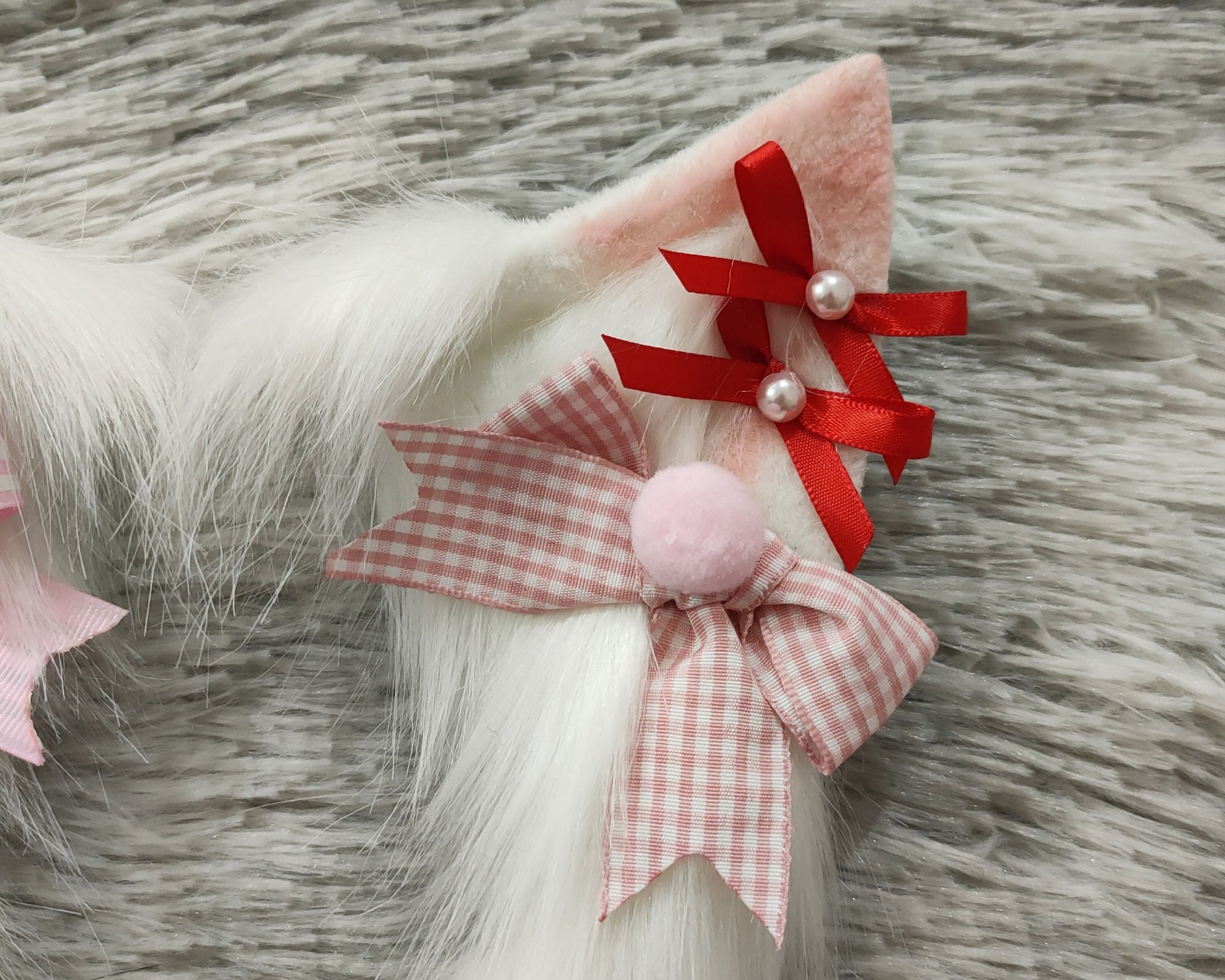 Pink Bow Cat Earscute Luxury Realistic Fox Ears - Etsy