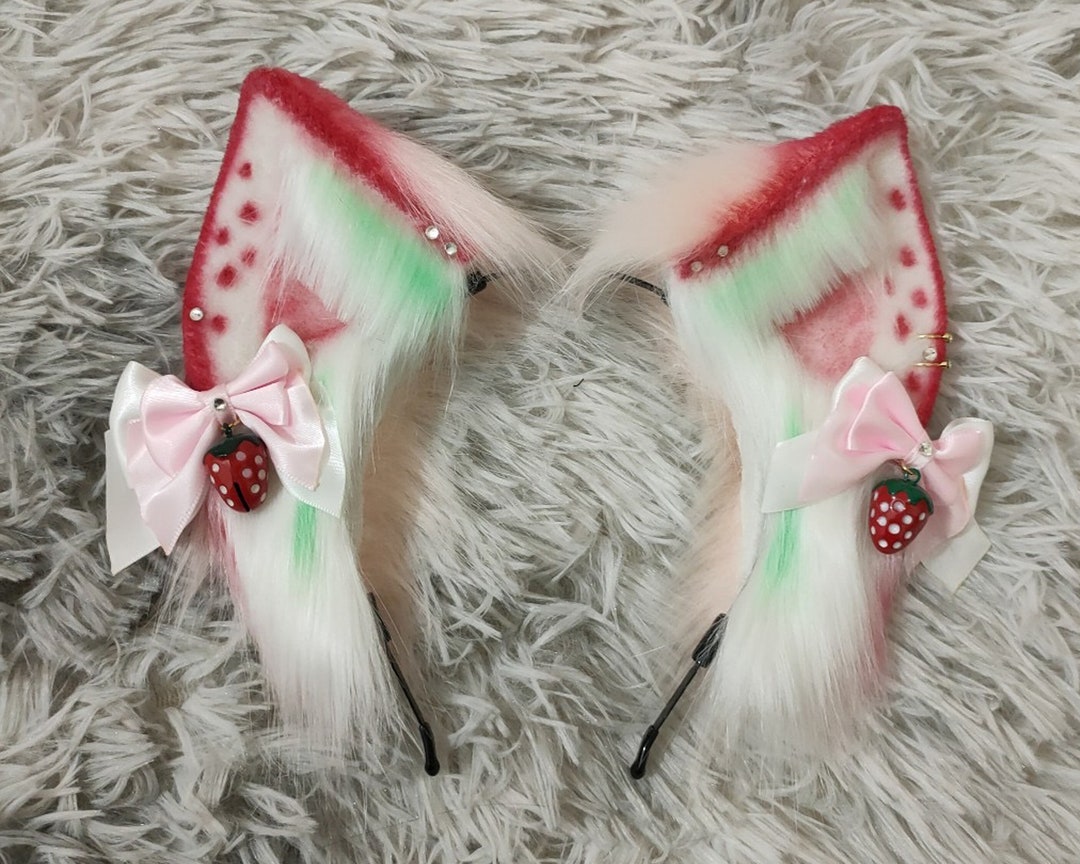 Pink Bow Cat Ears，cute Luxury Realistic Fox Ears Headband,halloween ...