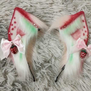 Pink Bow Cat Ears，cute Luxury Realistic Fox Ears Headband,halloween ...