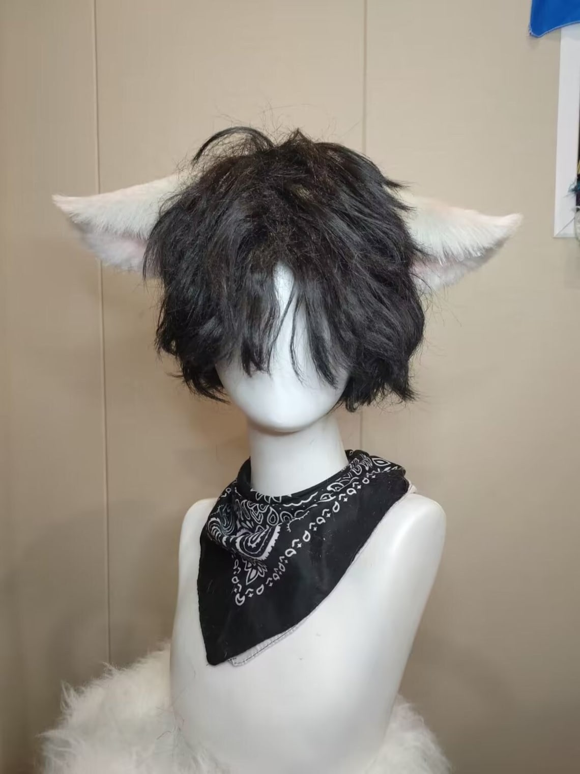 White Pink Fox Ears，cute Luxury Realistic Wolf Ears Headband,halloween ...