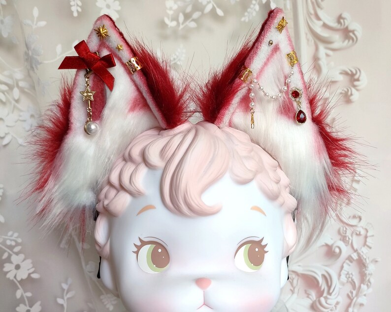 Red Fox Ears，cute Luxury Realistic Flower Cat Ears Headband,halloween ...