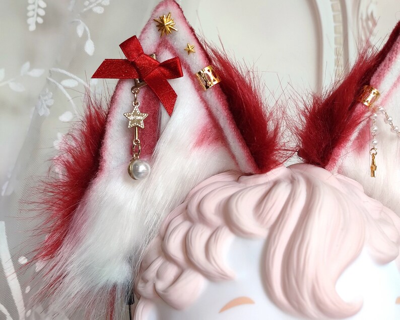 Red Fox Ears，cute Luxury Realistic Flower Cat Ears Headband,halloween ...