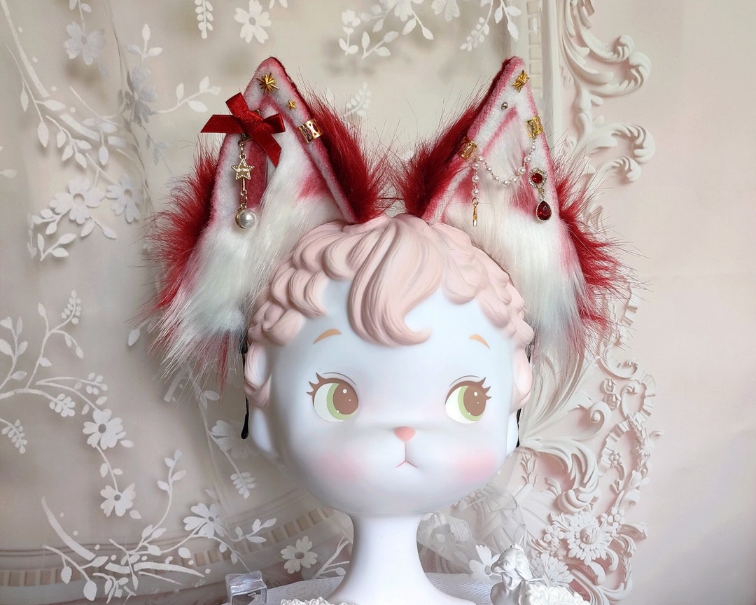Red Fox Ears，cute Luxury Realistic Flower Cat Ears Headband,halloween ...